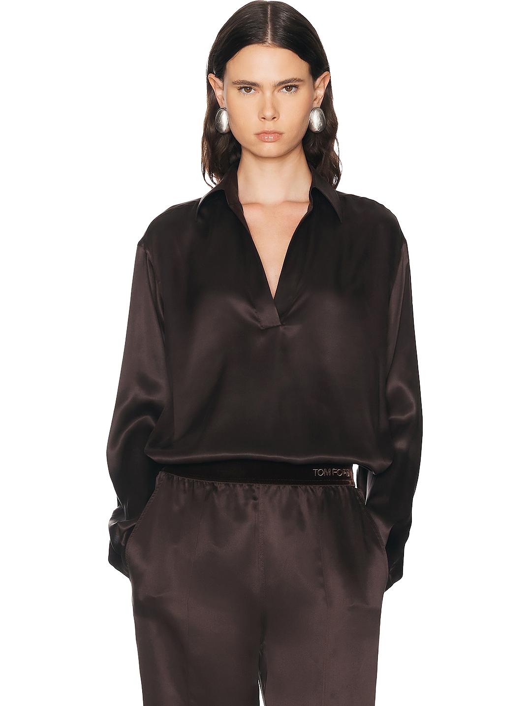 TOM FORD TOM FORD Silk Satin Polo Top