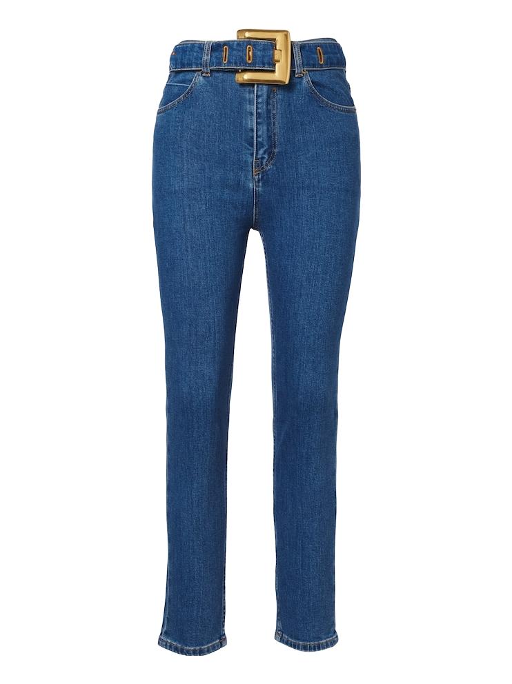 BALMAIN Balmain Belted High-Rise Cropped Jeans in Bleu Jean Fonce