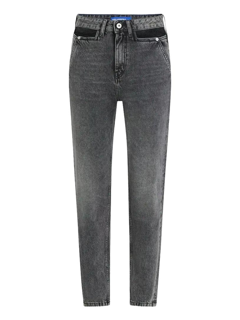 KARL LAGERFELD Karl Lagerfeld Jeans Logo-Patch Washed Grey Cut-Out Jeans