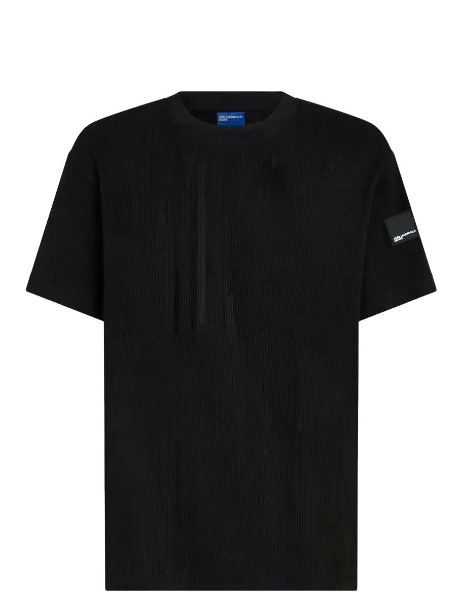 KARL LAGERFELD ribbed-knit logo-patch t-shirt