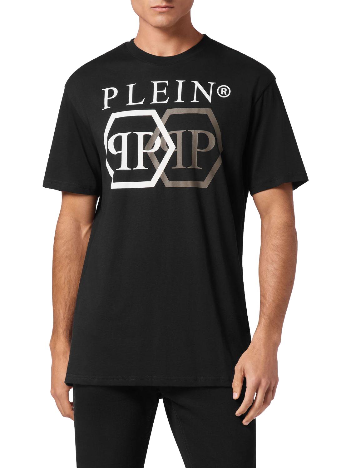 PHILIPP PLEIN cotton t-shirt with hexagon logo and contrast monogram print