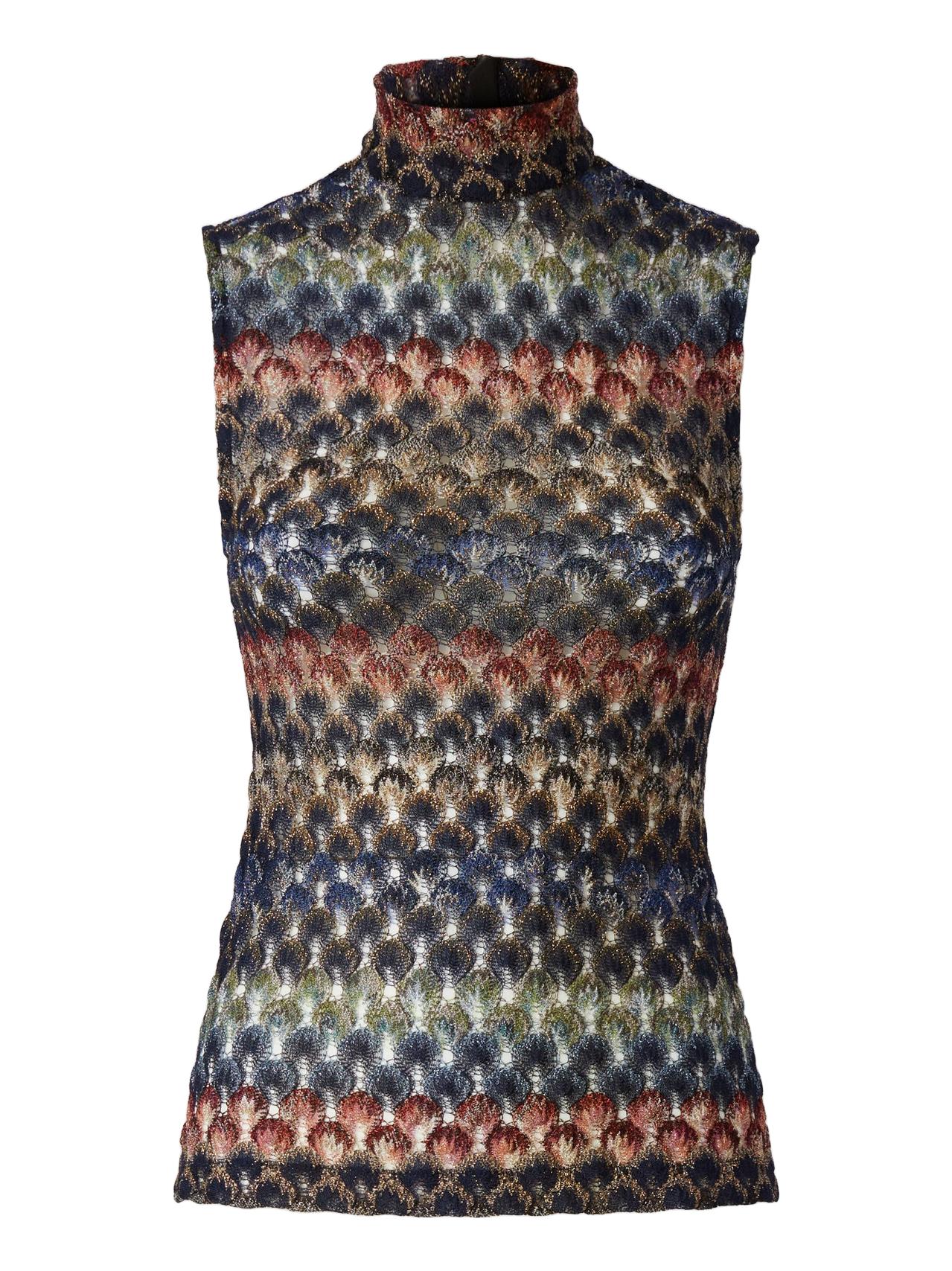 MISSONI Sleeveless Viscose Lamé Top With Lace Motif