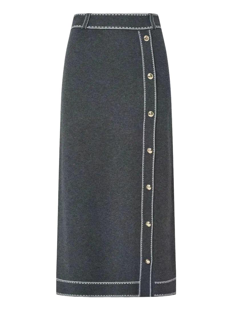 LIU JO LIU JO Midi Skirt in Silk Blend with Visible Stitching and Golden Buttons