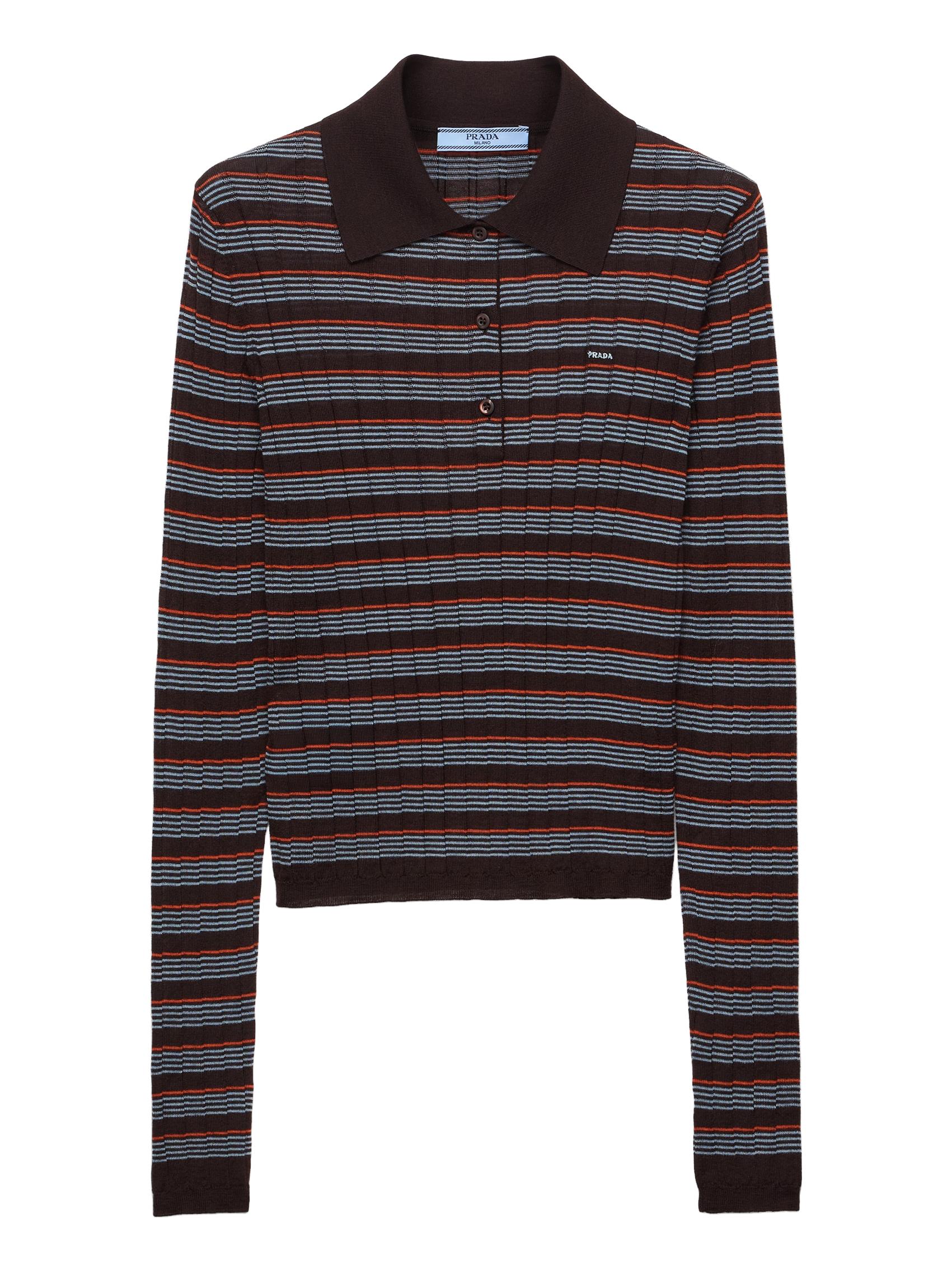 PRADA Prada Striped Cashmere and Silk Long Sleeve Polo Shirt