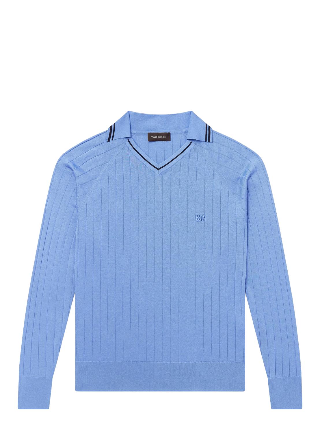 WALES BONNER Wales Bonner - Roots Logo-Embroidered Knitted Polo Shirt - Men - Blue - S
