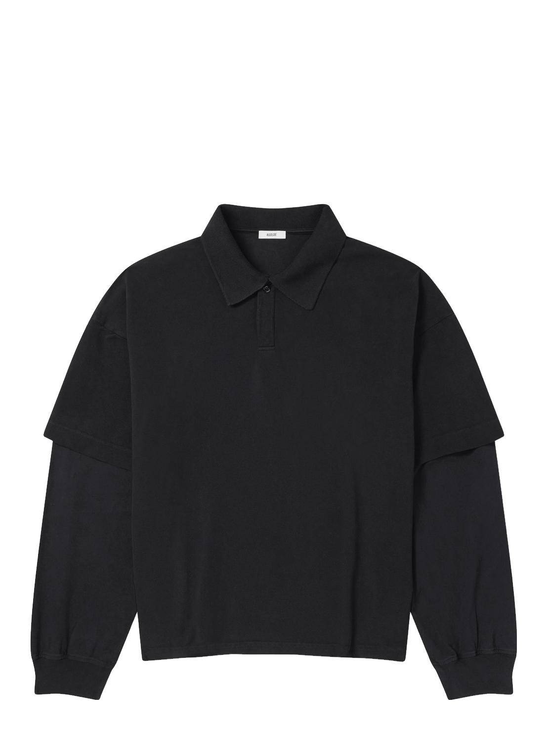 AGOLDE AGOLDE - Curren Layered Cotton-Piqué Polo Shirt - Men - Black - S