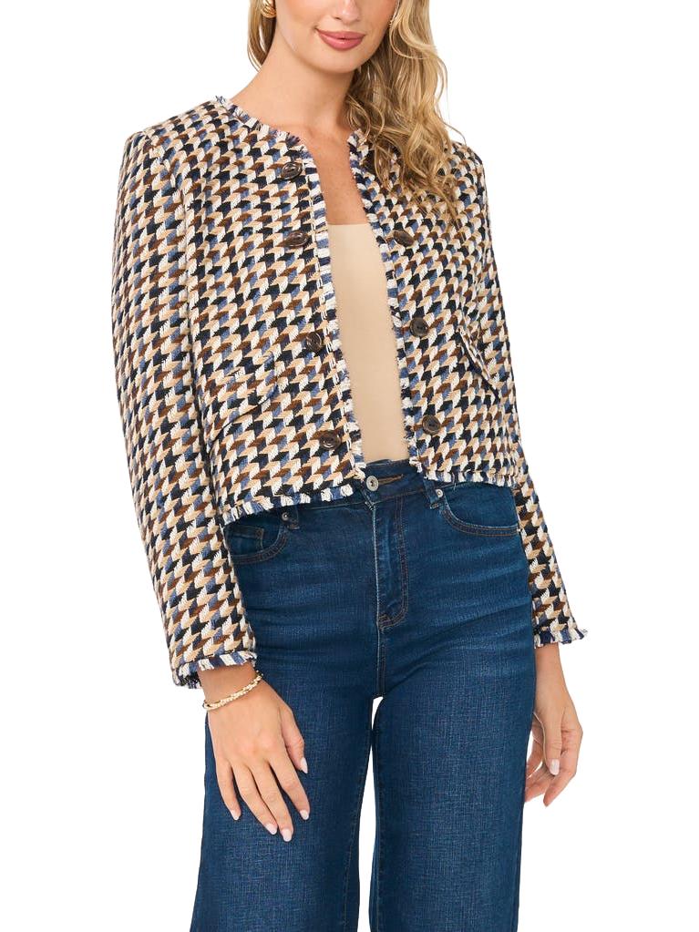 VINCE CAMUTO Vince Camuto Bouclé Blazer with Feathery Trim