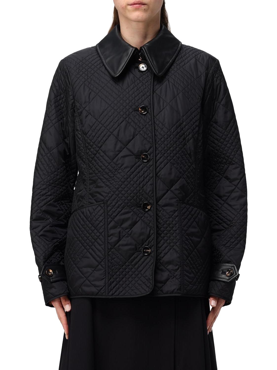 BURBERRY Burberry Quilted Nylon Jacket with Classic Collar and Leather Trim