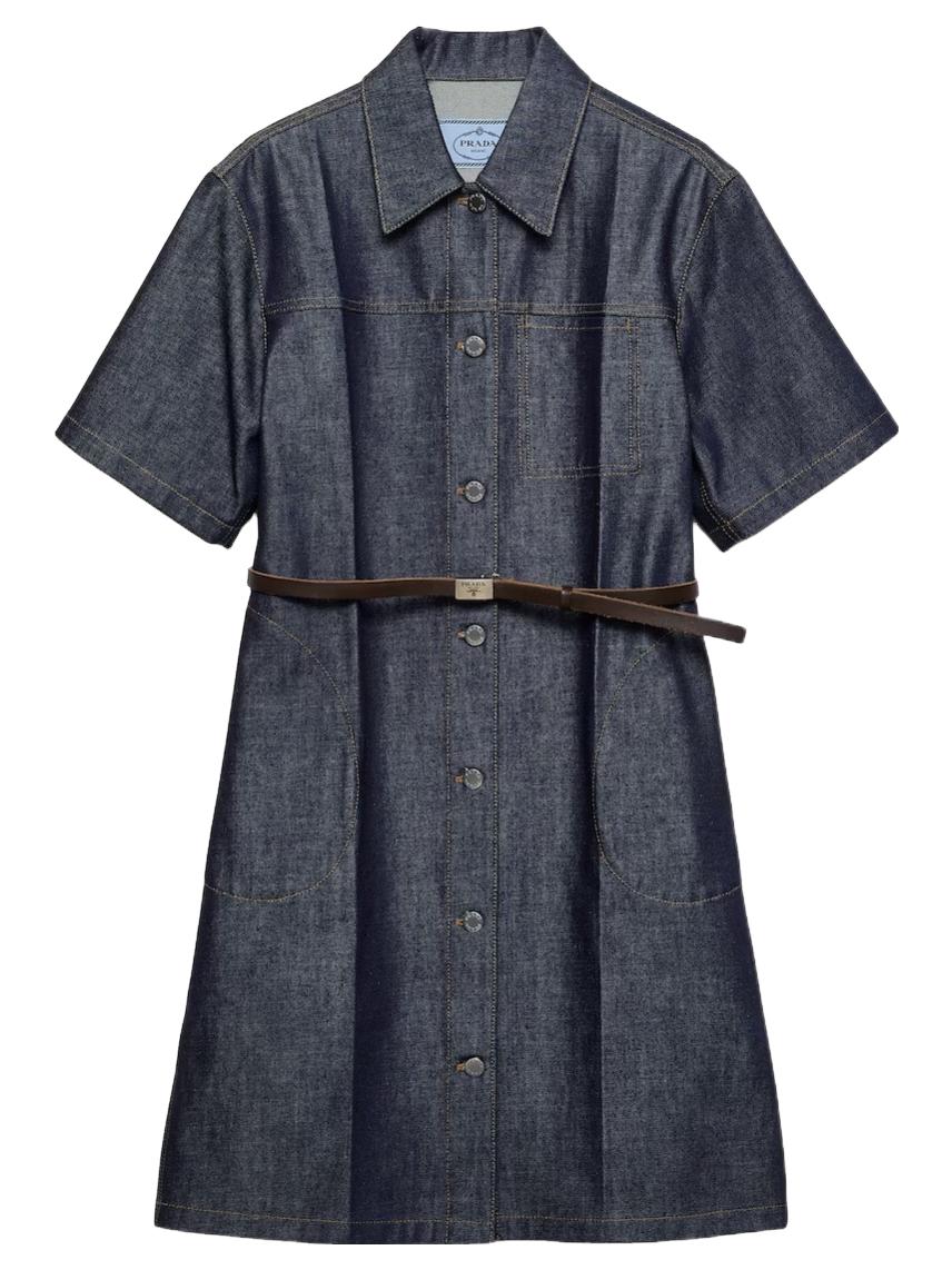 PRADA Prada Belted Denim Shirt Dress