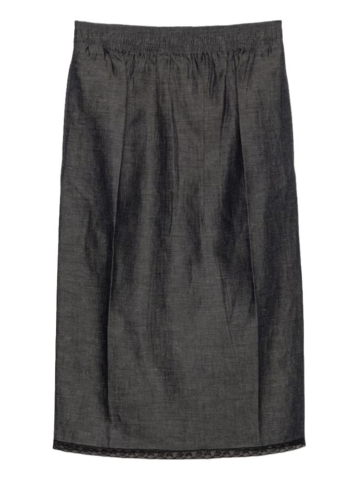 PRADA Prada Chambray Midi Skirt with Elasticated Waistband