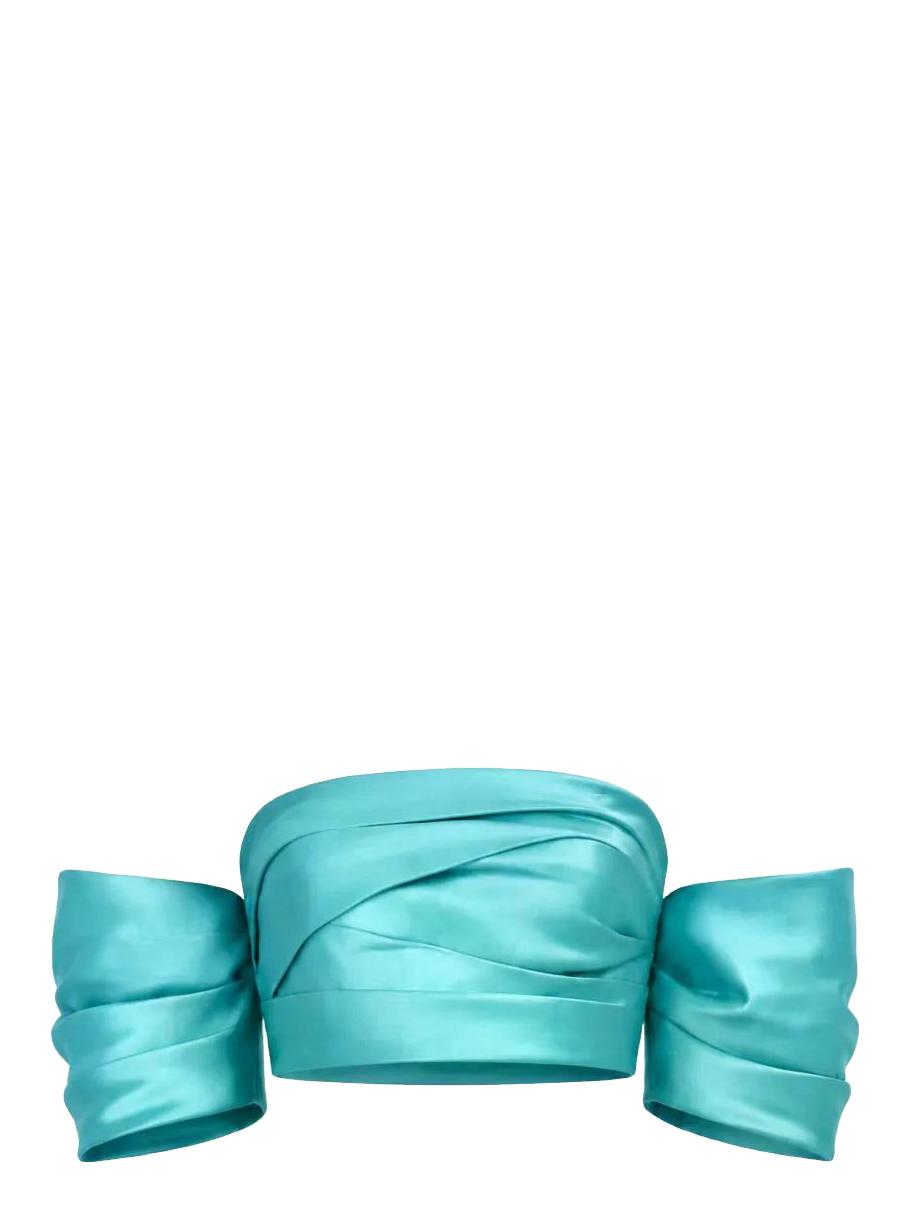 GEMY MAALOUF Gemy Maalouf Strapless Draped-Sleeve Cropped Blouse