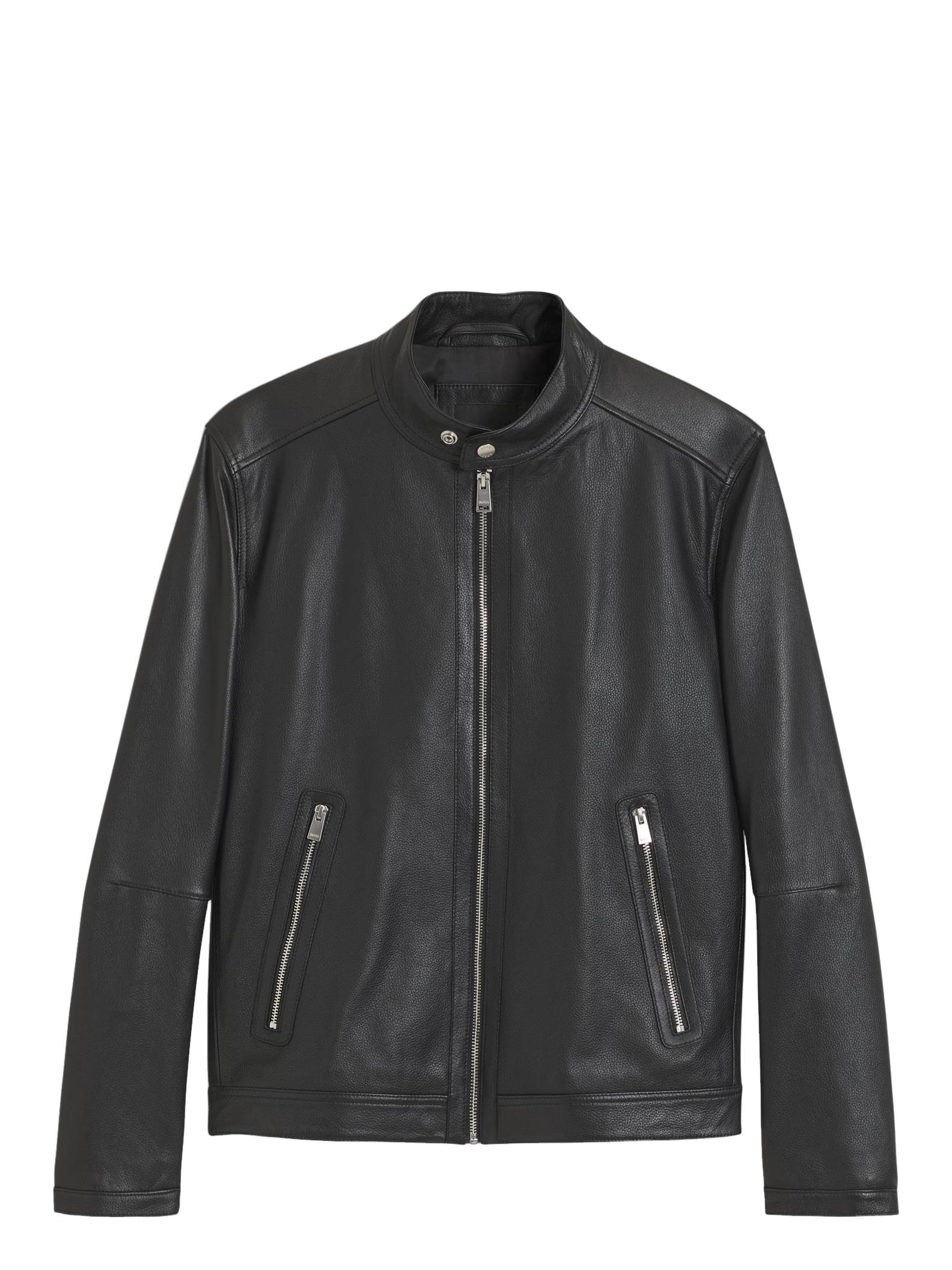 BOSS BOSS Grained Leather Zip-Up Jacket with Logo Trim