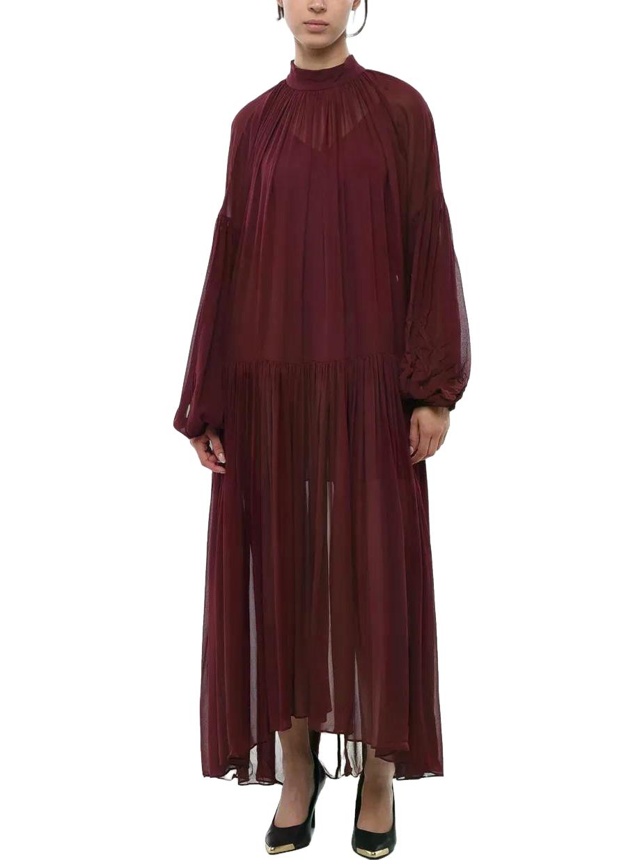 STELLA MCCARTNEY Stella McCartney Sheer Maxi Dress with High Neck and Pleated Detailing