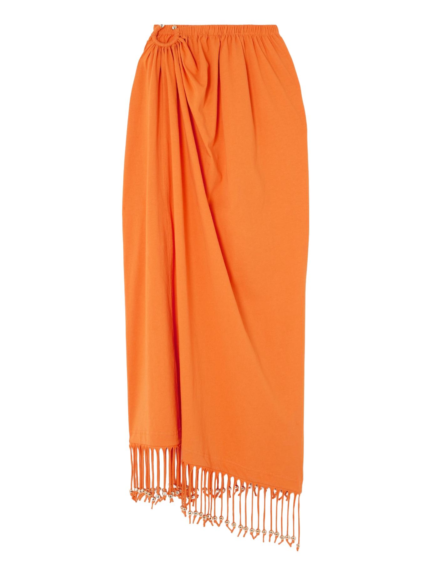 PACO RABANNE Paco Rabanne Pleated Midi Skirt with Fringe and Embellishments