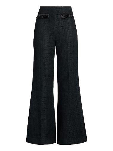 SANDRO Sandro Tweed Wide-Leg Pants with Satin Trims