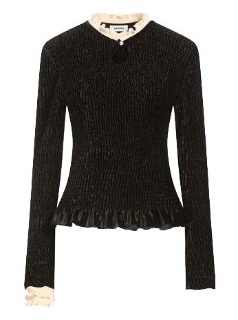SANDRO Sandro Black Chenille Turtleneck Top with Shirred Detailing