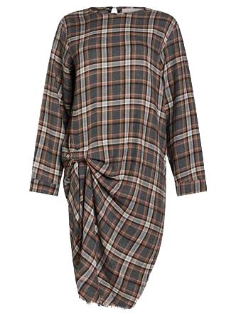 8PM 8PM Midi Dress with Gathered Detail and Tartan Pattern