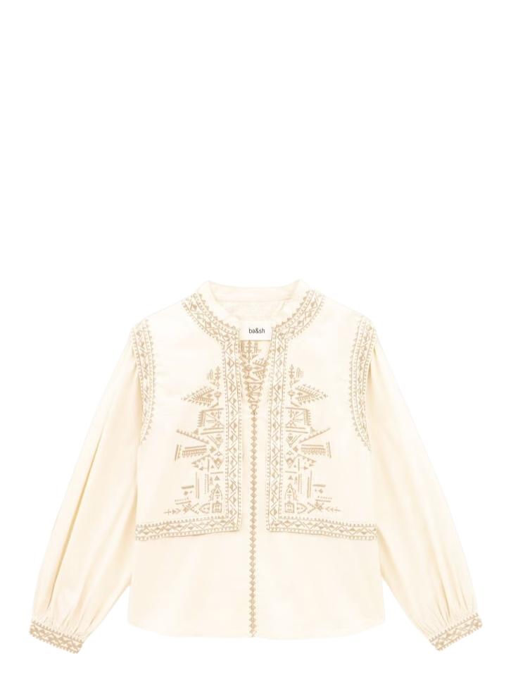 BA&SH Embroidered Blouse with Puffed Sleeves