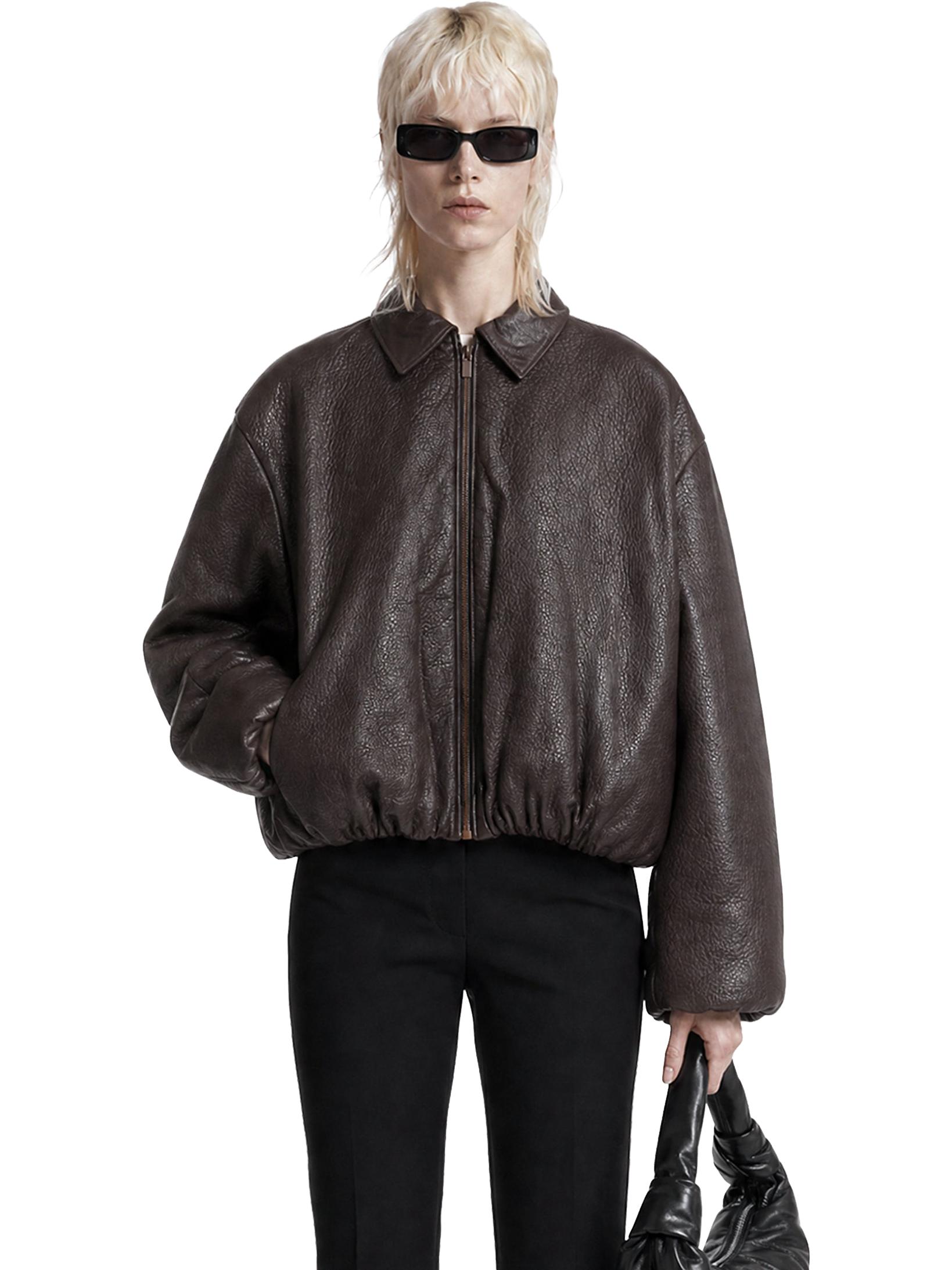 MAGDA BUTRYM MAGDA BUTRYM Cropped Distressed Leather Bomber Jacket