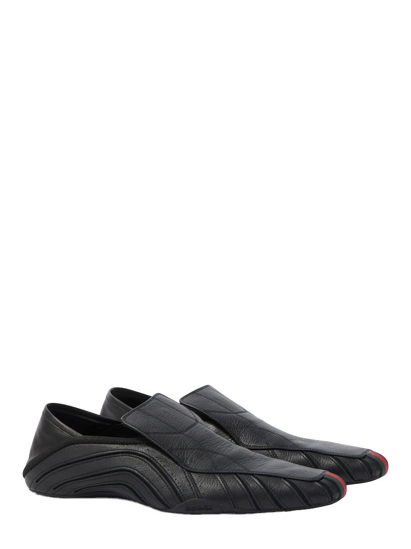 GUCCI Gucci Web Stripe Leather Slip-On Shoes