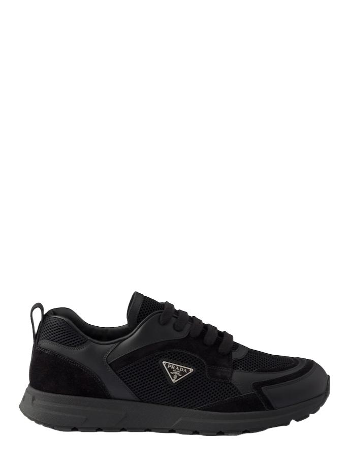PRADA Prada Prax Leather and Fabric Lace-Up Sneakers