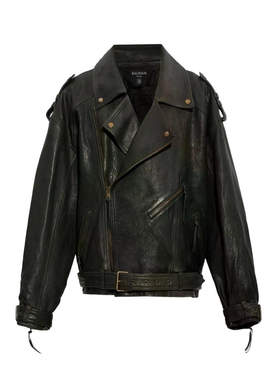 BALMAIN Balmain Black Calf Leather Belted Jacket