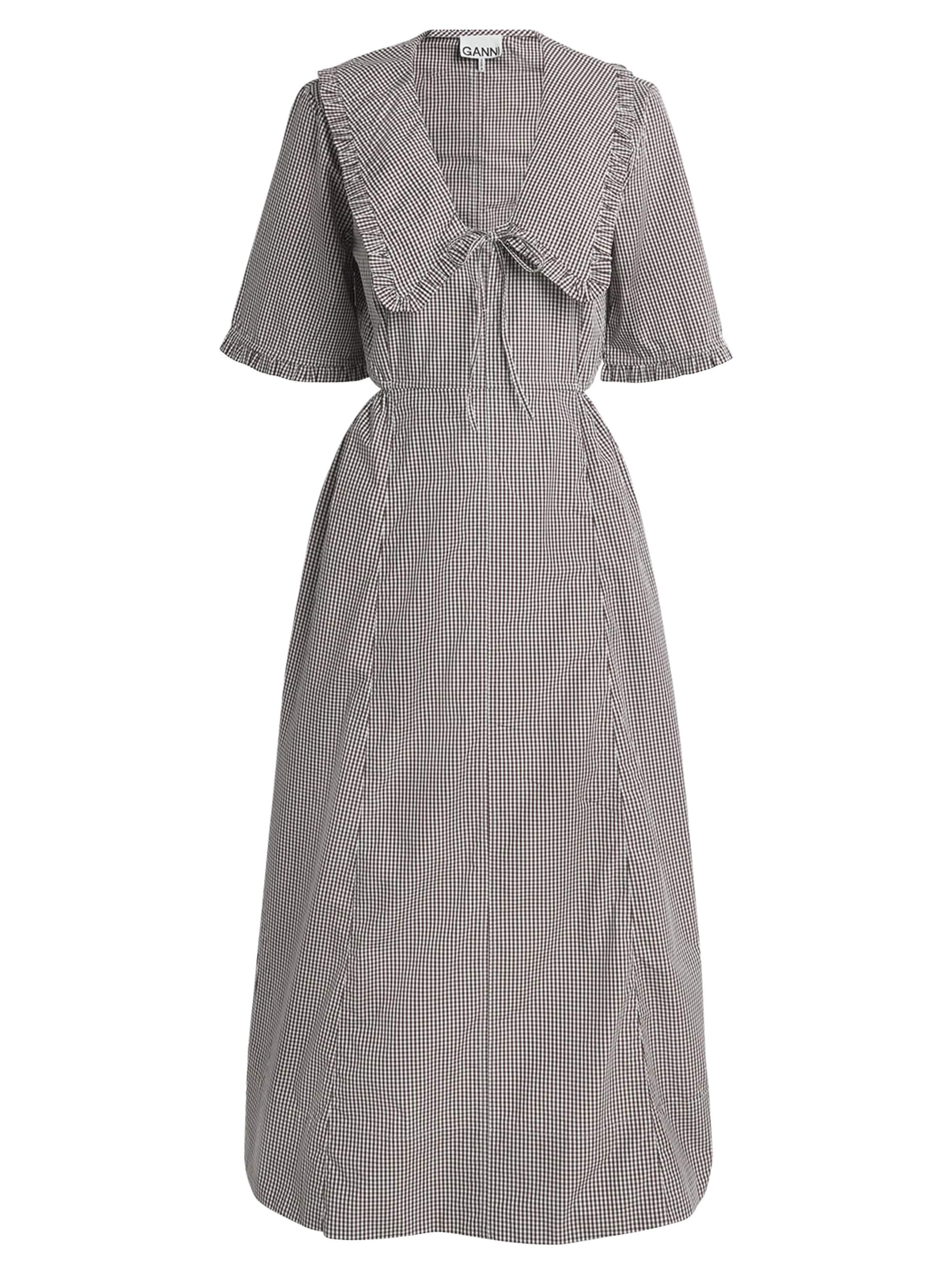 GANNI Ganni Cotton Gingham Midi Dress with Ruffled Collar