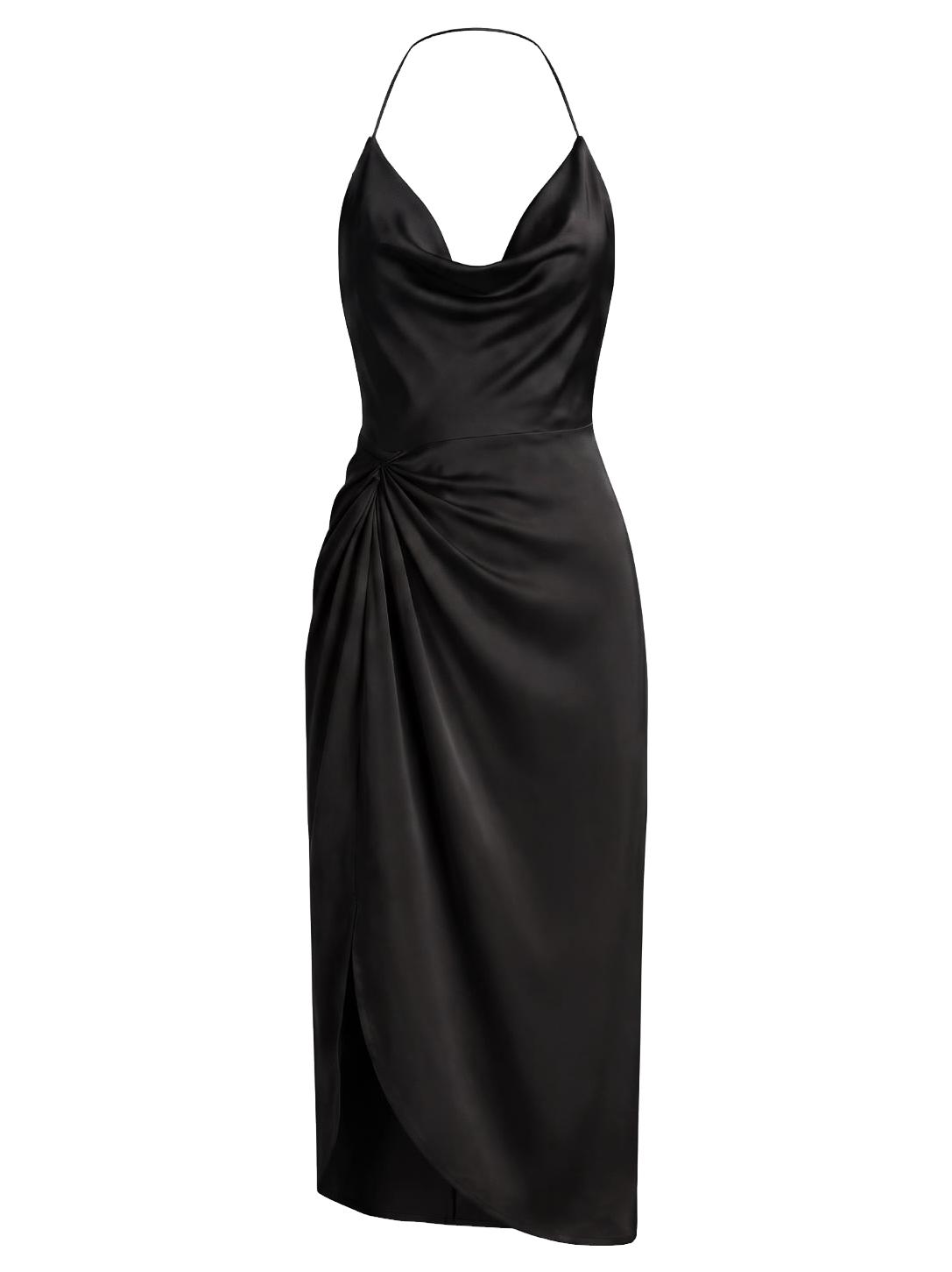 ELISABETTA FRANCHI Elisabetta Franchi Long Satin Dress with Sequins and V-Neck