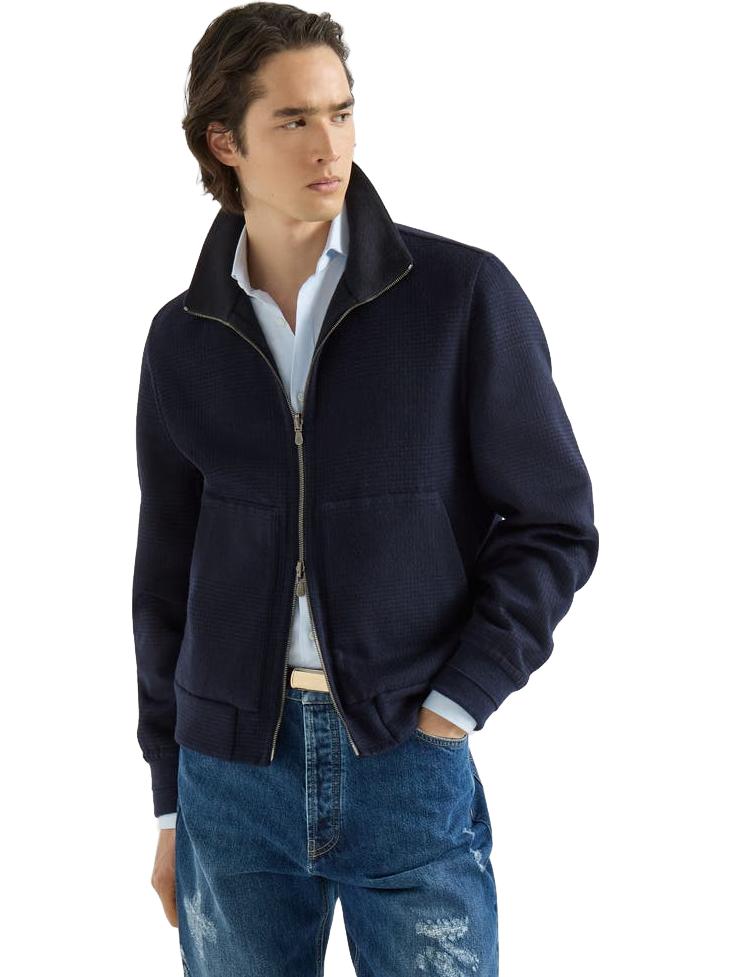 BRUNELLO CUCINELLI Brunello Cucinelli Hand-Crafted Reversible Bomber Jacket in Prince of Wales Flannel Double Cloth