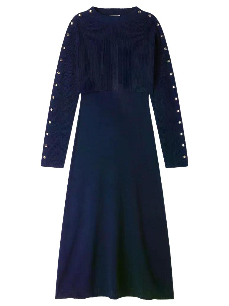 SANDRO SANDRO Stud-Embellished Layered-Effect Knitted Midi Dress