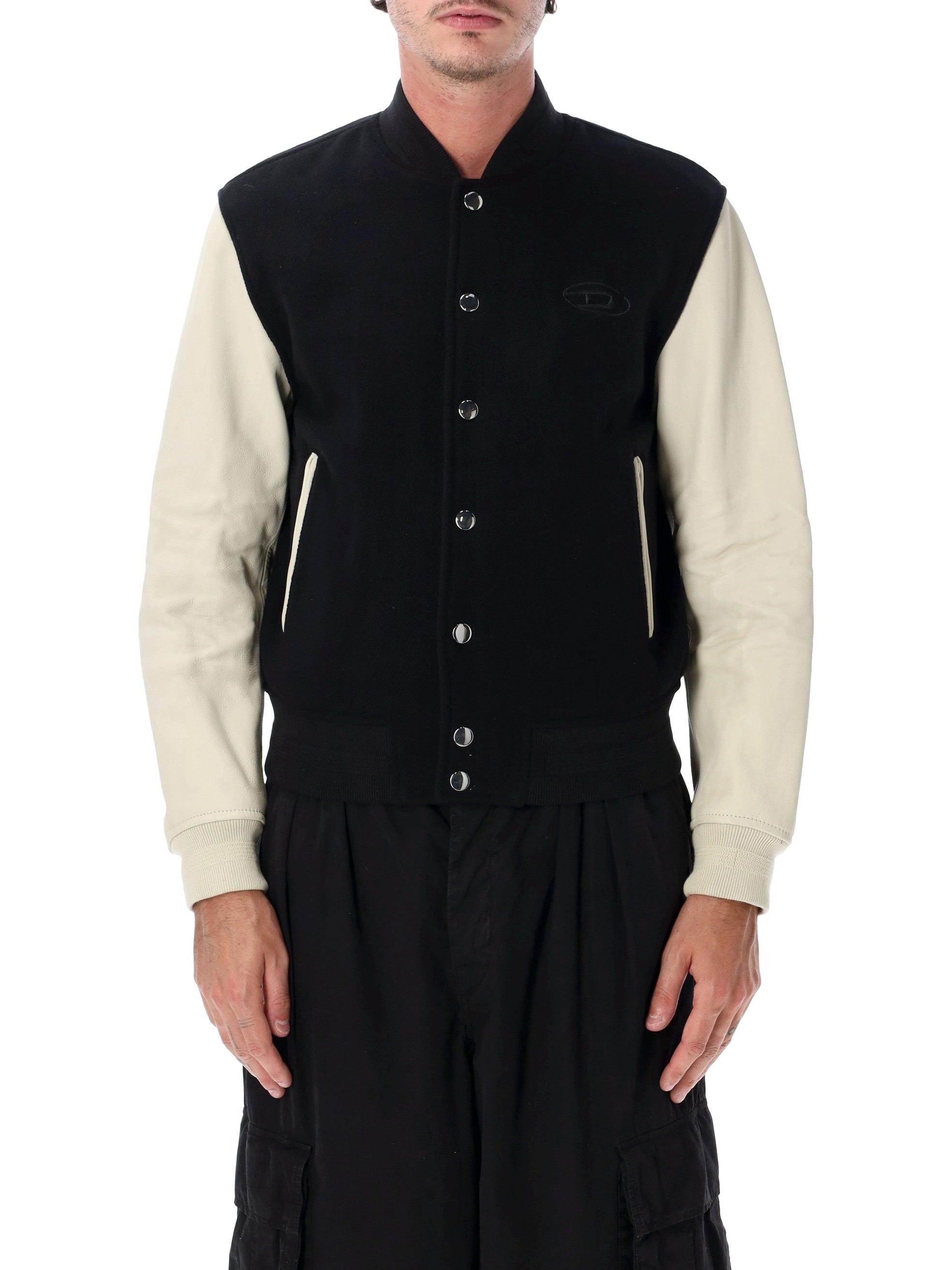 DIESEL® DIESEL Wool-Blend Bomber Jacket with Leather Sleeves