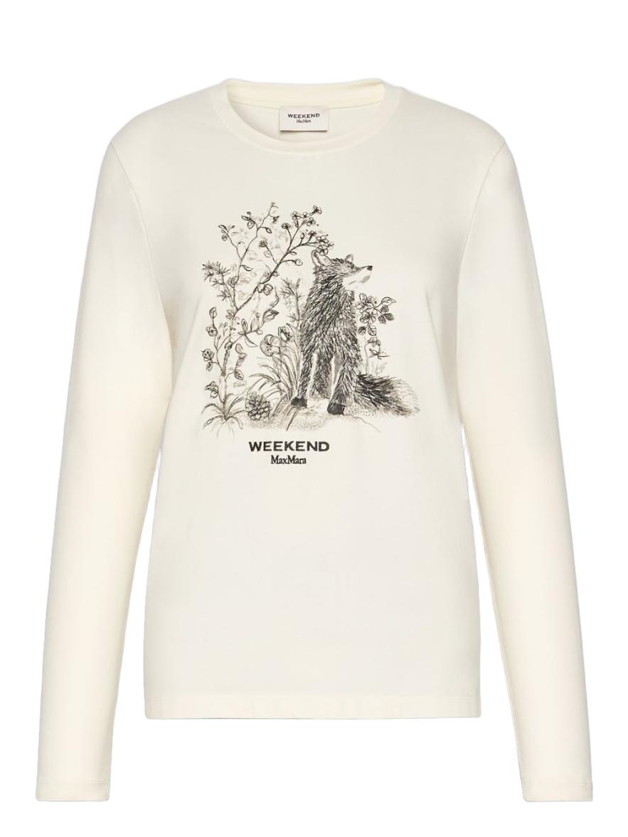 MAX MARA Max Mara Long-Sleeved Jersey T-Shirt with Fox Print