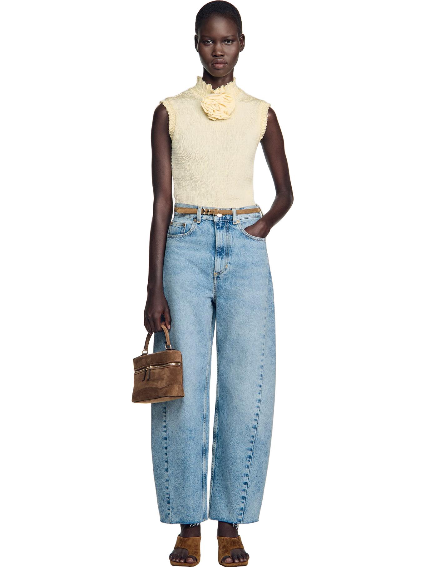 SANDRO Sandro Suede Leather Belt with Metal Buckle