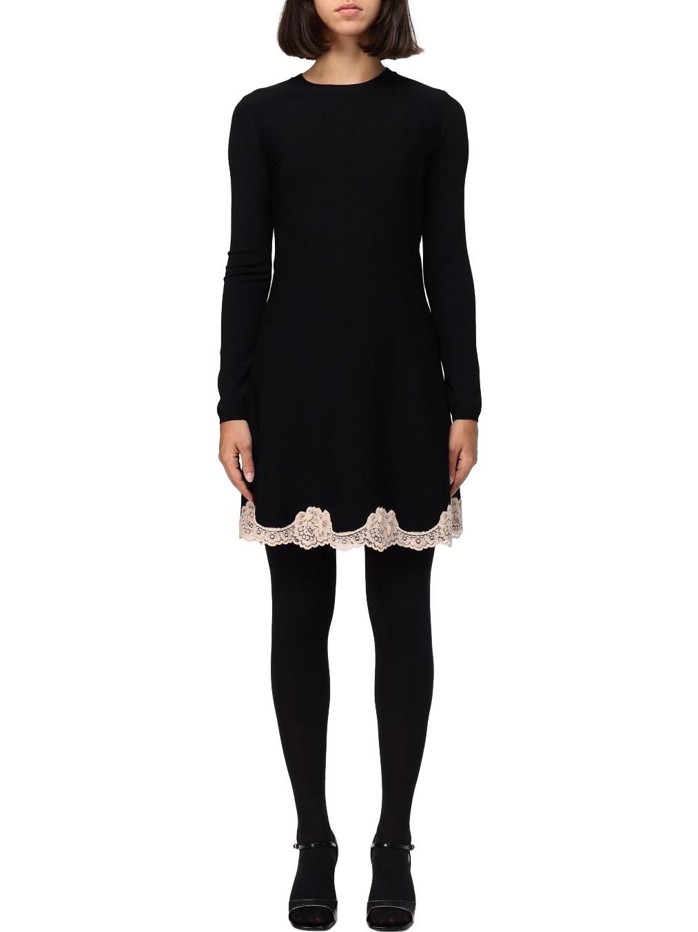 VALENTINO Valentino Garavani Black Crêpe Sheath Mini Dress with Lace Inserts