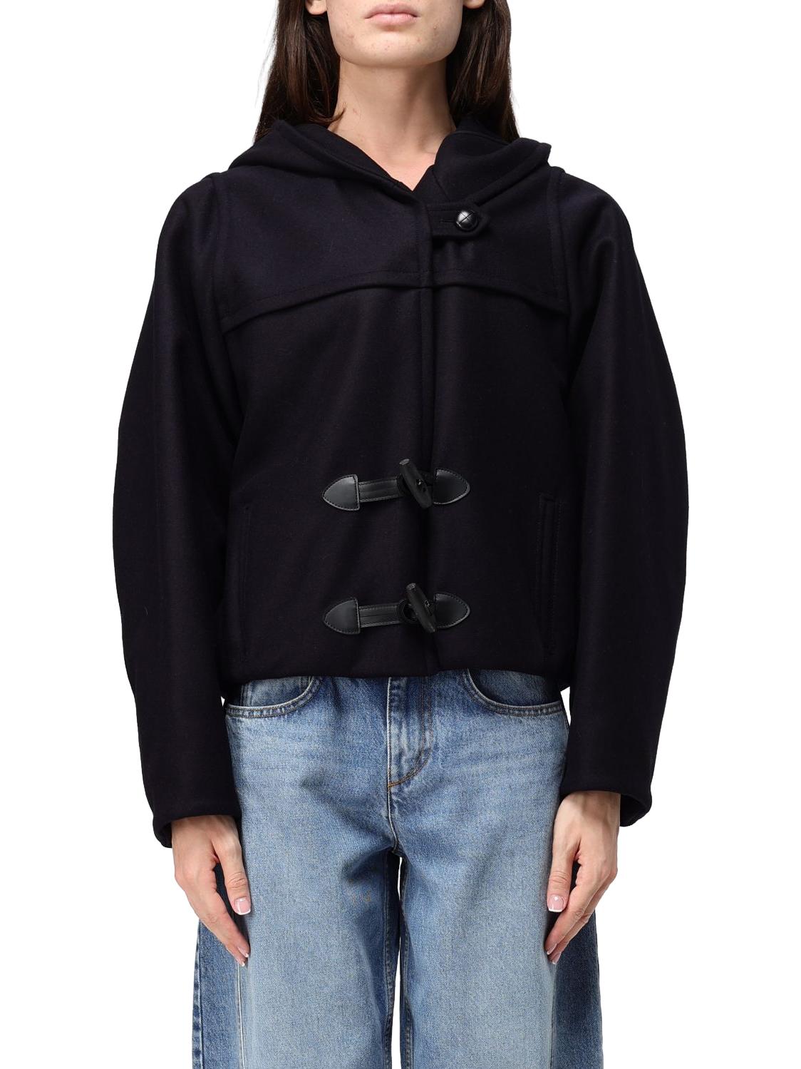 ISABEL MARANT ÉTOILE Isabel Marant Short Cotton Duffle Coat with Hood and Leather Inserts