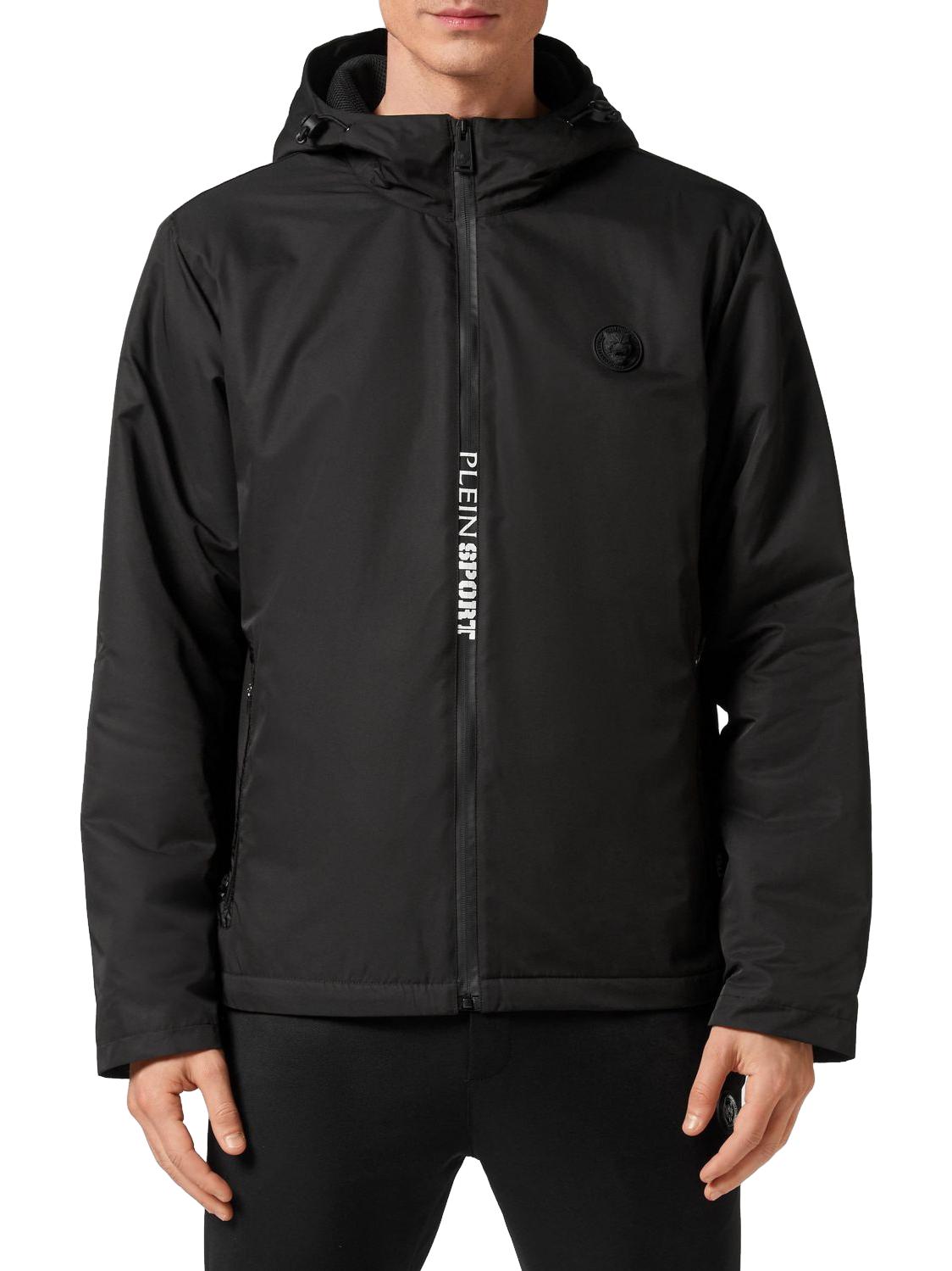 PLEIN SPORT Plein Sport Hooded Technical Fabric Windbreaker Jacket with Logo