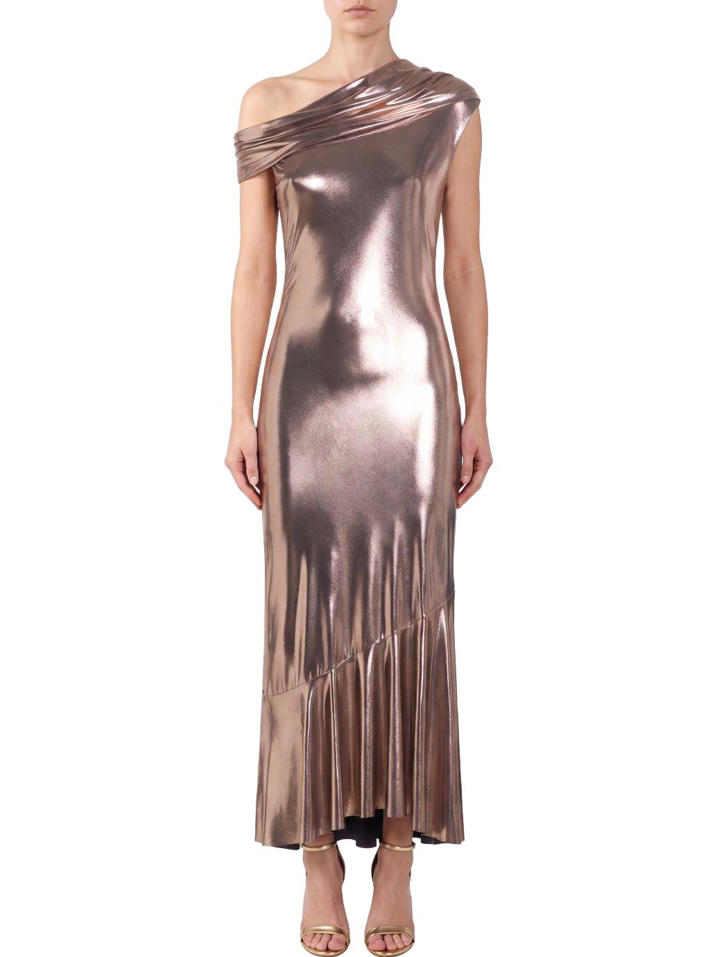 COLLINI MILANO 1937 Collini Milano 1937 Anna One-Shoulder Lamé Jersey Midi Evening Dress