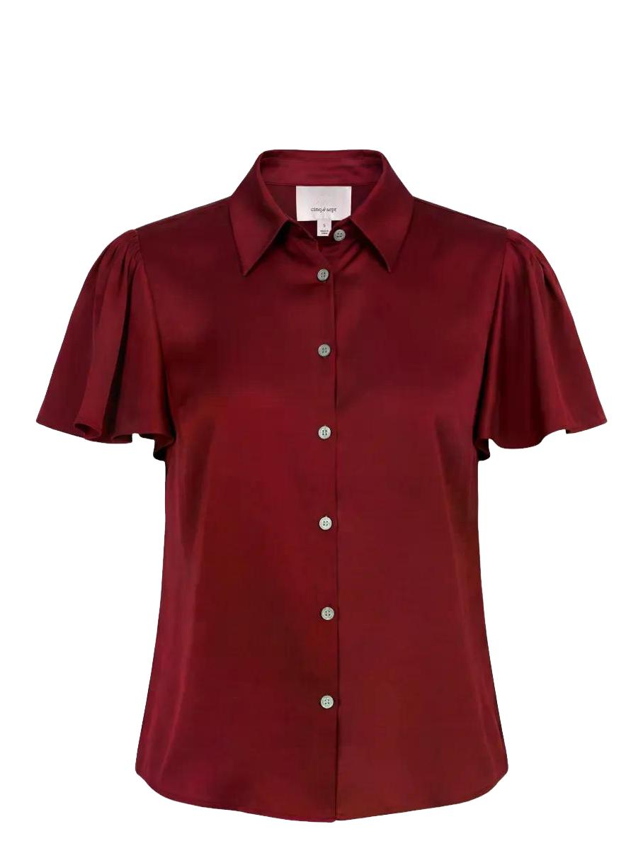 CINQ À SEPT Cinq à Sept Fiona Silk Satin Flutter Sleeve Shirt