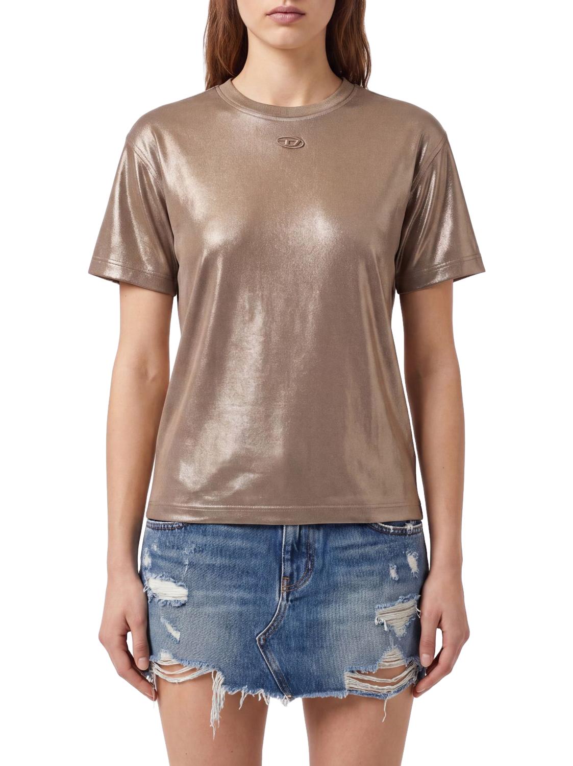 DIESEL® Diesel Laminated Technical Viscose T-shirt with Oval D Logo and Dropped Shoulders
