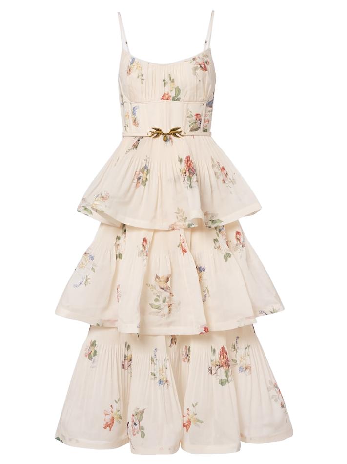 ZIMMERMANN Zimmermann Floral Pleated Tiered Bustier Dress