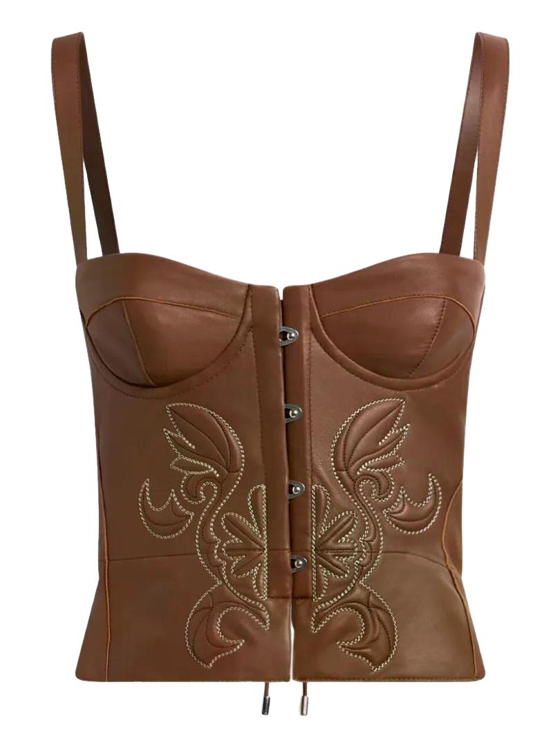 ETRO ETRO Leather Corset Top with Floral Motif