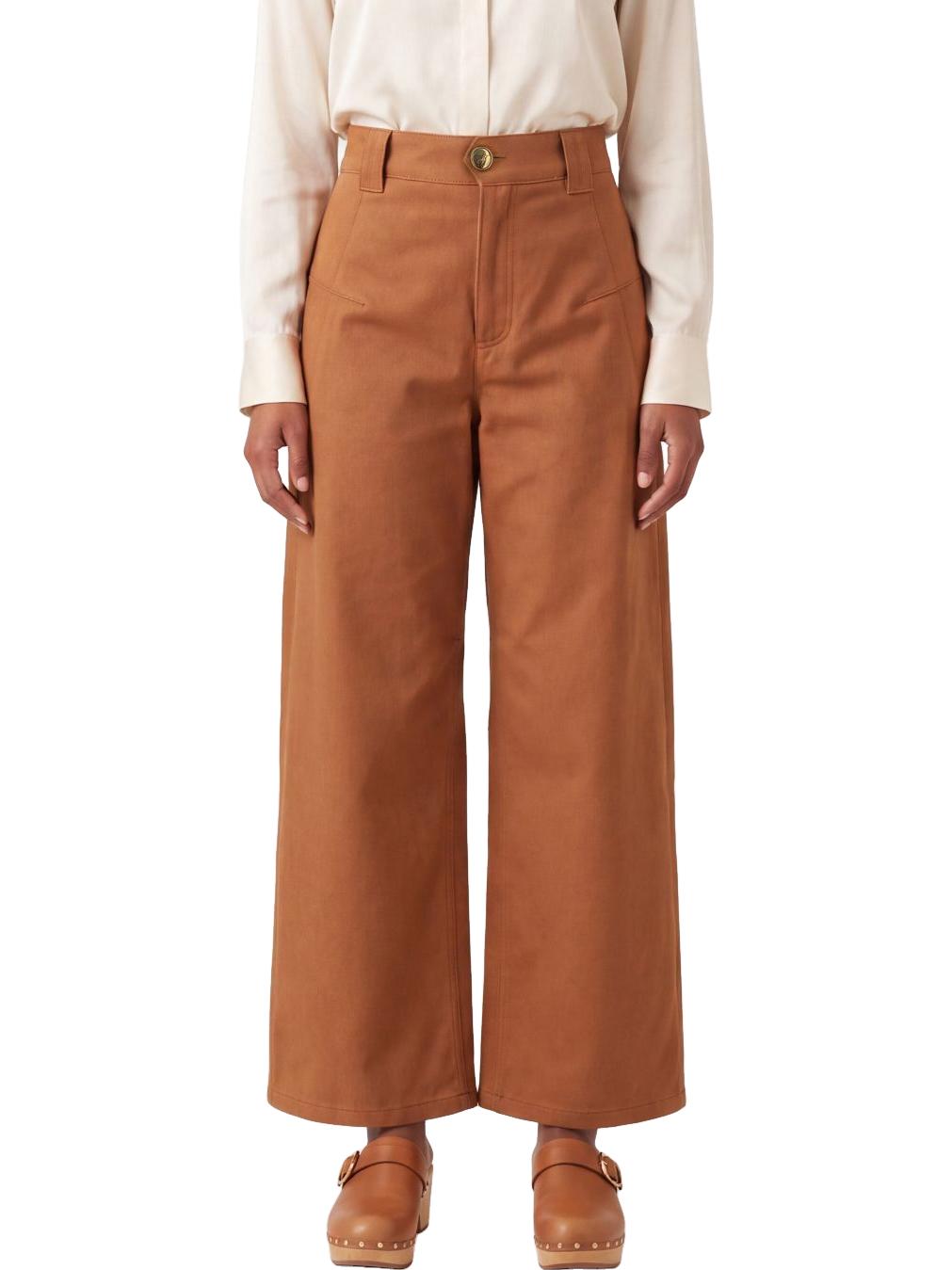 CHLOÉ Chloé High-Waisted Wide-Leg Cotton Trousers with Slant Pockets