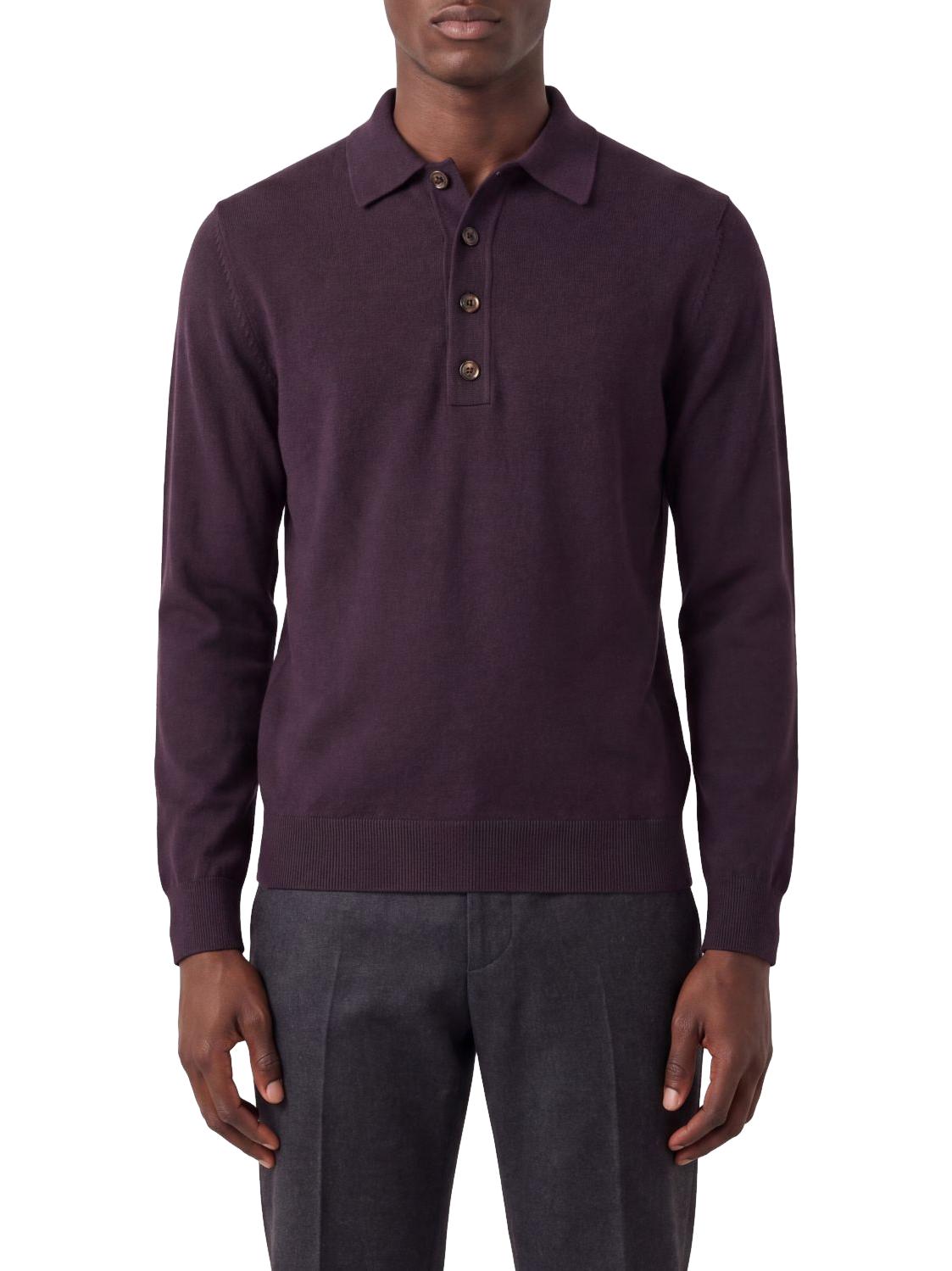 ELEVENTY long-sleeved knit polo shirt in cashmere and cotton blend