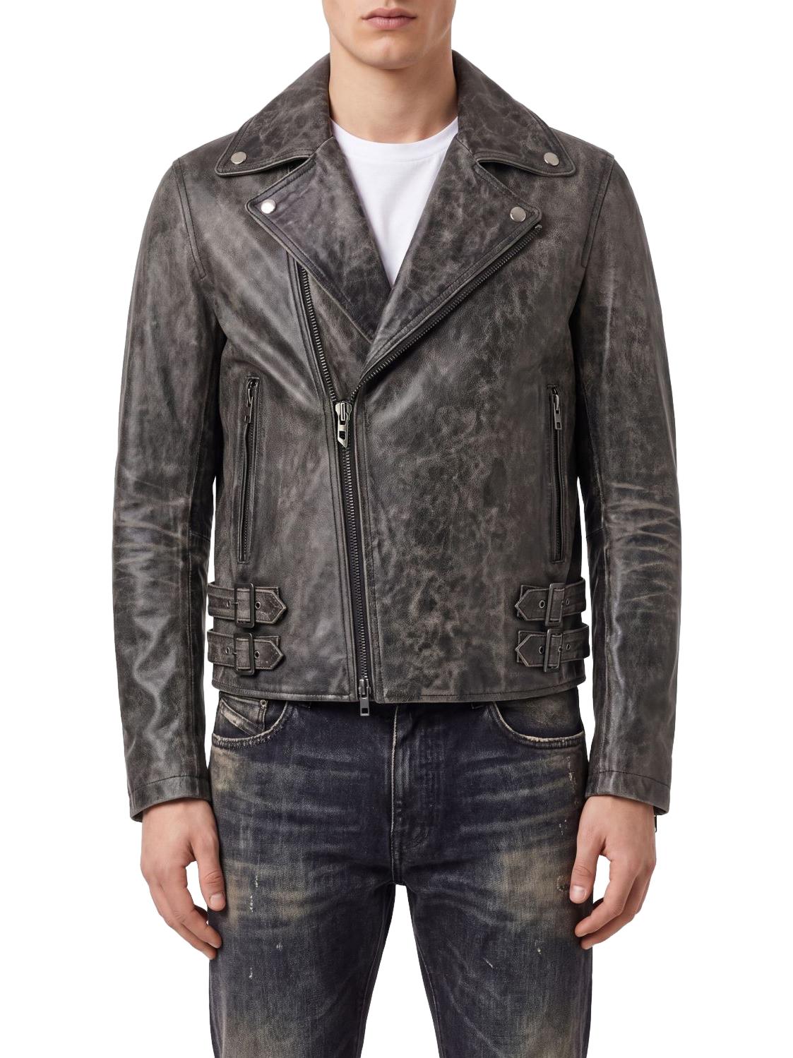 DIESEL® Diesel Distressed-Effect Leather Biker Jacket with Buckle Detail