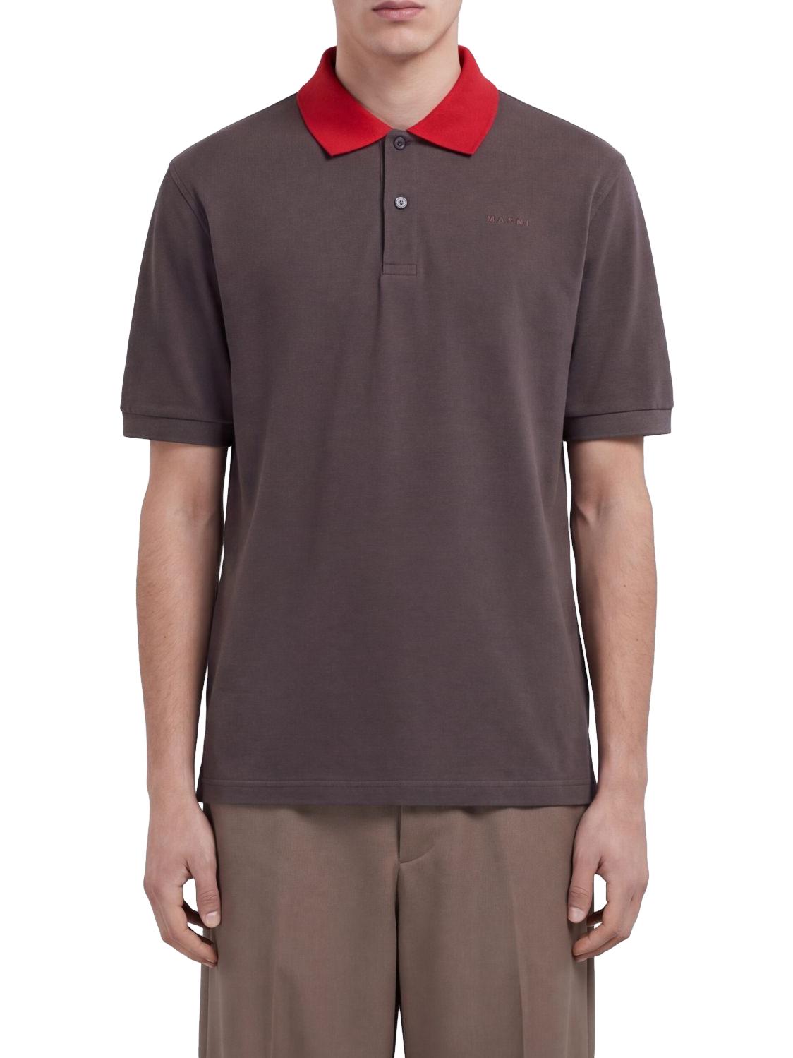 MARNI short-sleeve cotton polo shirt with ribbed collar and two buttons