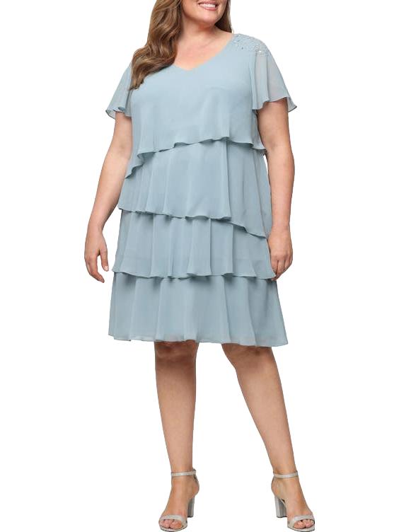 SL FASHIONS Beaded Tiered Chiffon Dress