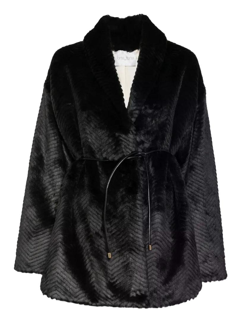 FORTE_FORTE Forte Forte Faux Fur Chevron Belted Coat