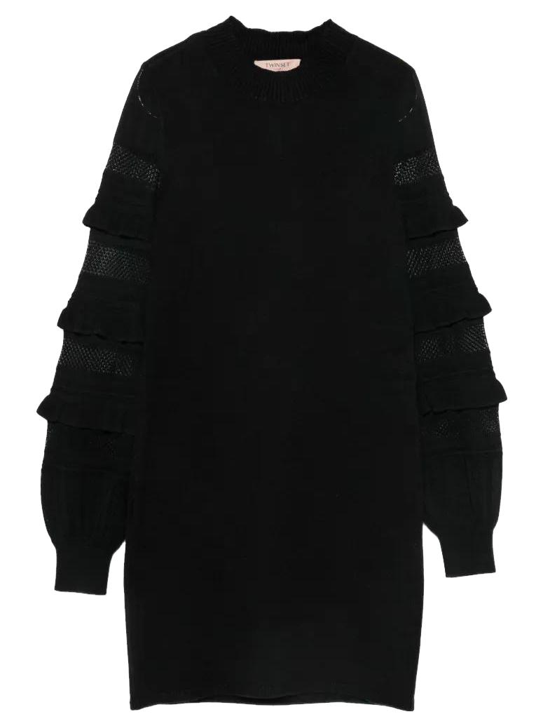TWINSET TWINSET Black Ruffled Sleeve Mini Knitted Dress