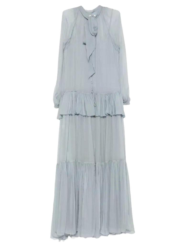 CHLOÉ Chloé Fluid Silk Mousseline Maxi Dress with Lavallière Tie