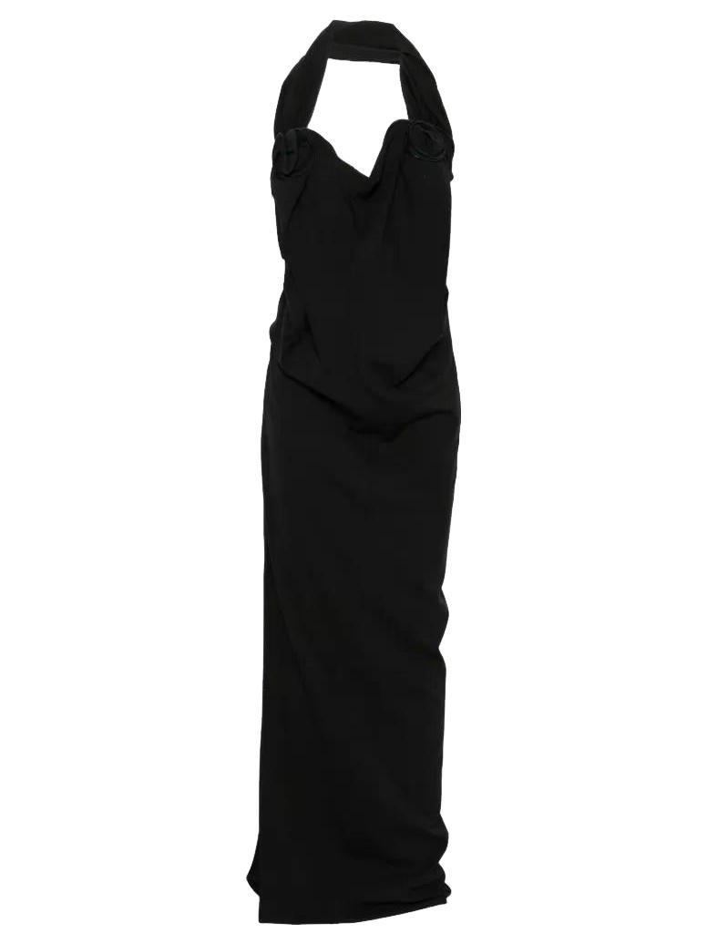 MAGDA BUTRYM Magda Butrym Black Rosette Detail Draped Maxi Dress